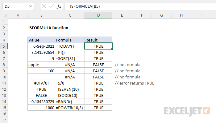 Excel ISFORMULA function | Exceljet